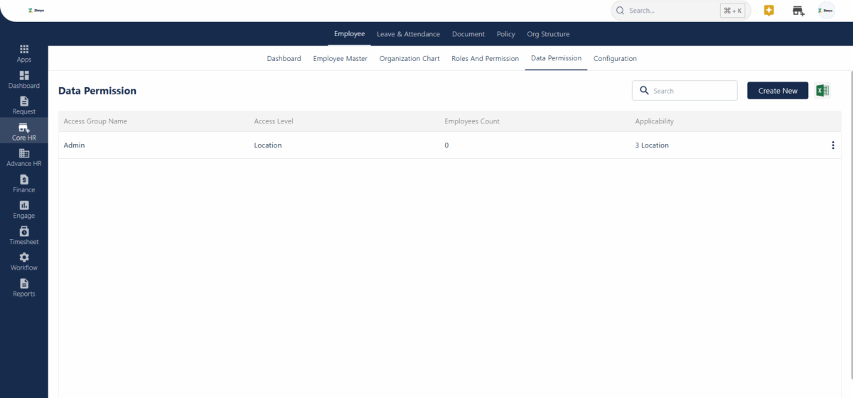 Data Permission - Core HRMS | Zimyo HRMS