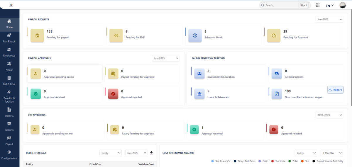 Payroll Dashboard | Zimyo HRMS